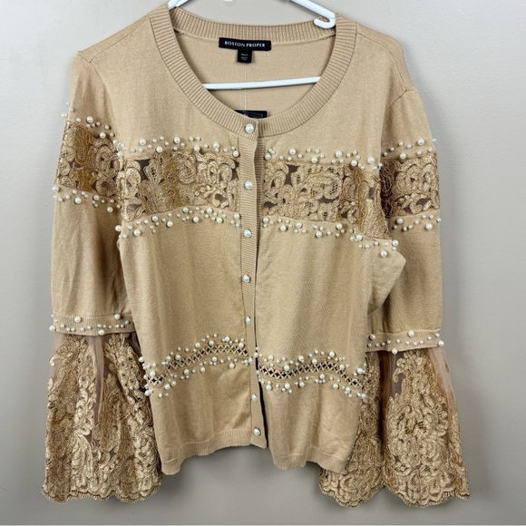 Boston Proper | Sweaters | Boston Proper Pearl And Lace Embellished ...